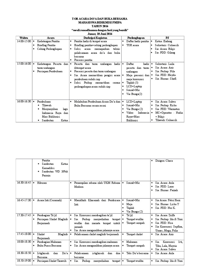 Tor Acara Do'a Dan Buka Bersama | PDF