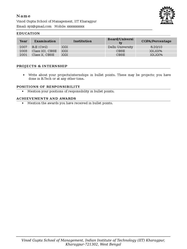 Summer Internship Resume Format - Freshers | PDF