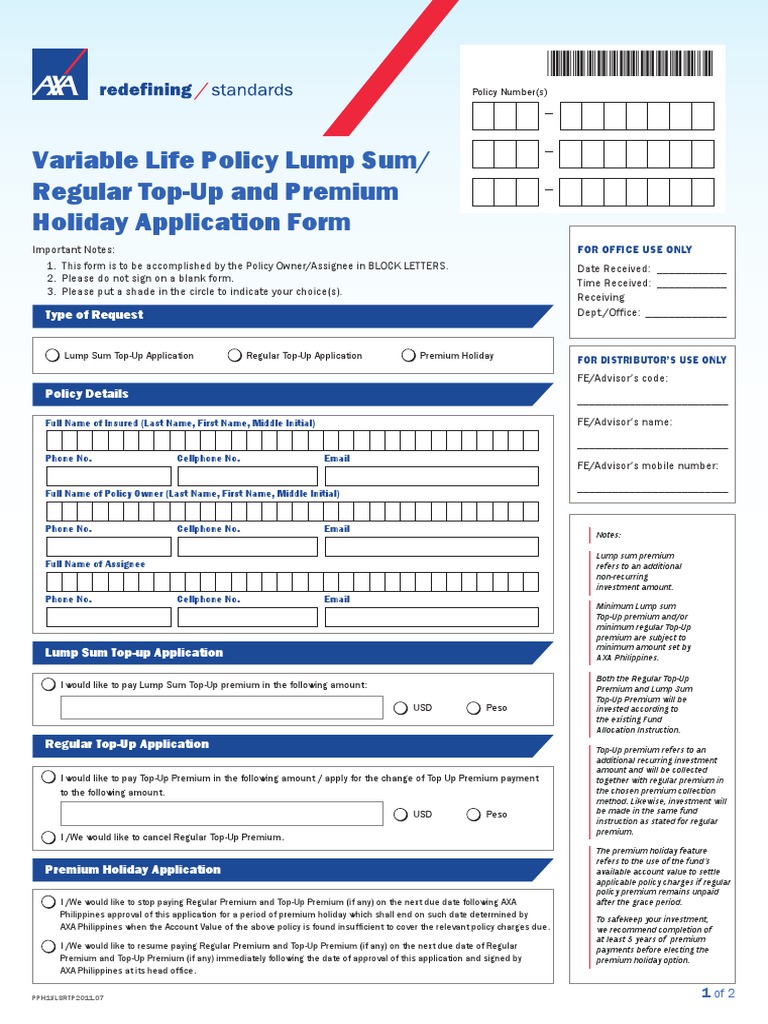 AXA Premium Holiday Application Form | PDF | Insurance | Government ...