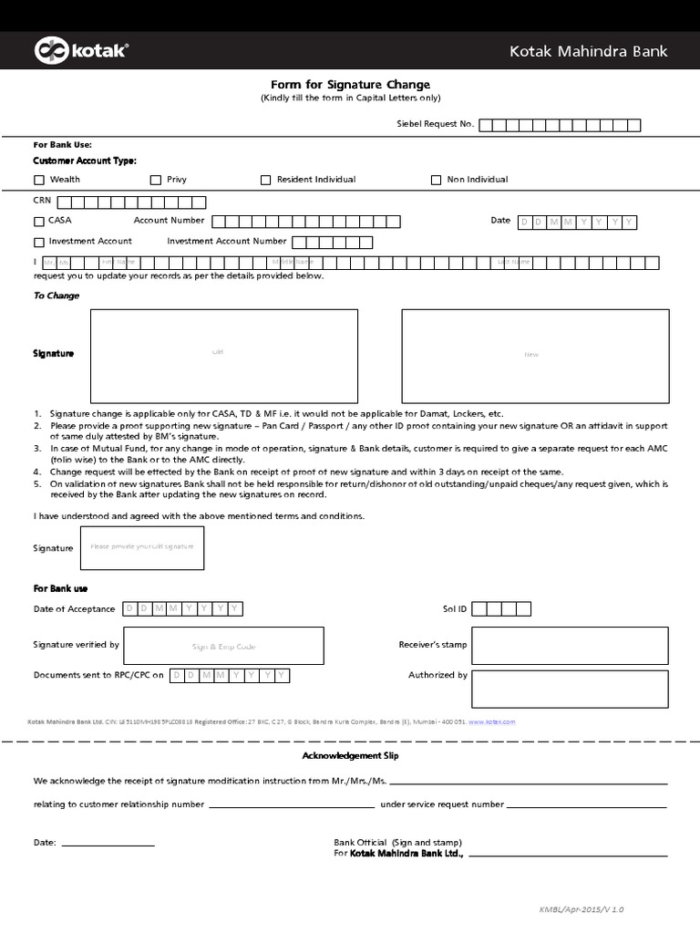 Signature Change Form | Official Documents | Government