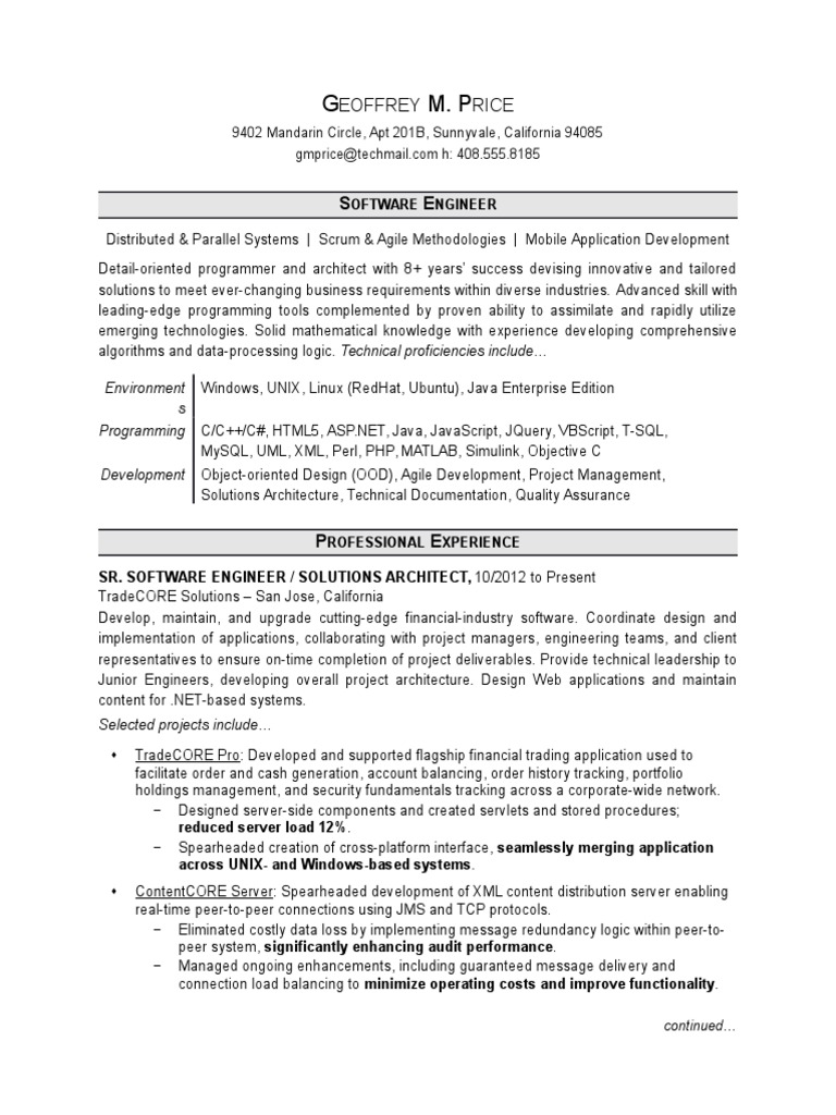 Software Engineer Sample Resume | PDF | Web Application | Digital Technology