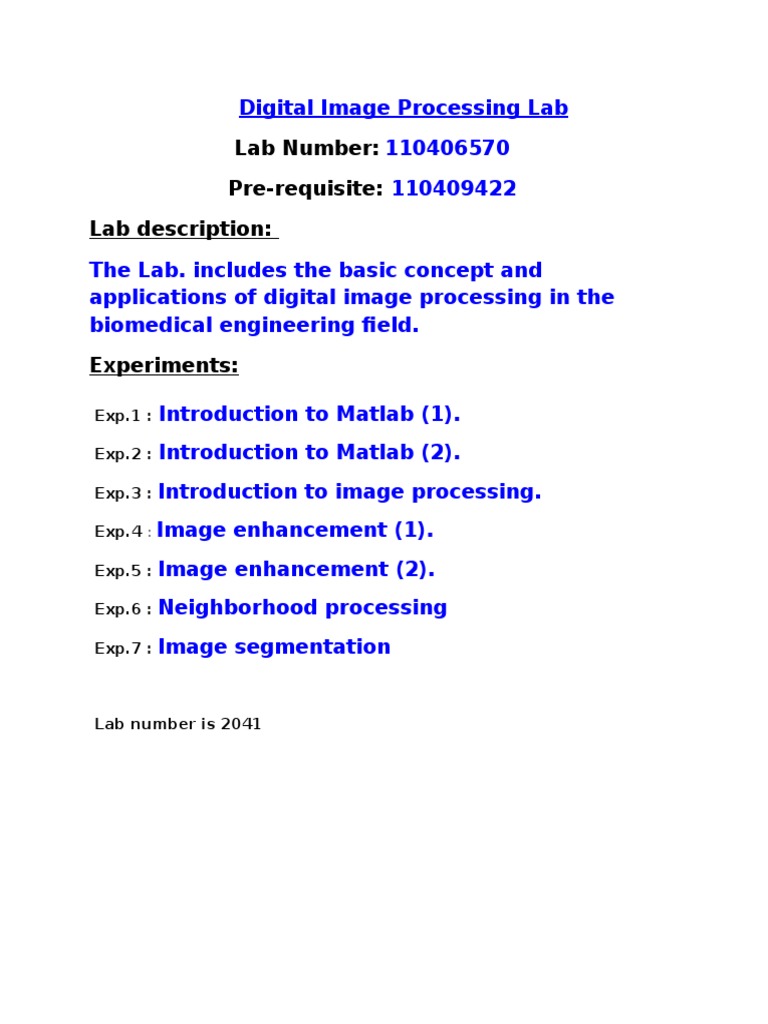 Digital Image Processing Lab Guide for Lab Number 110406570 | PDF