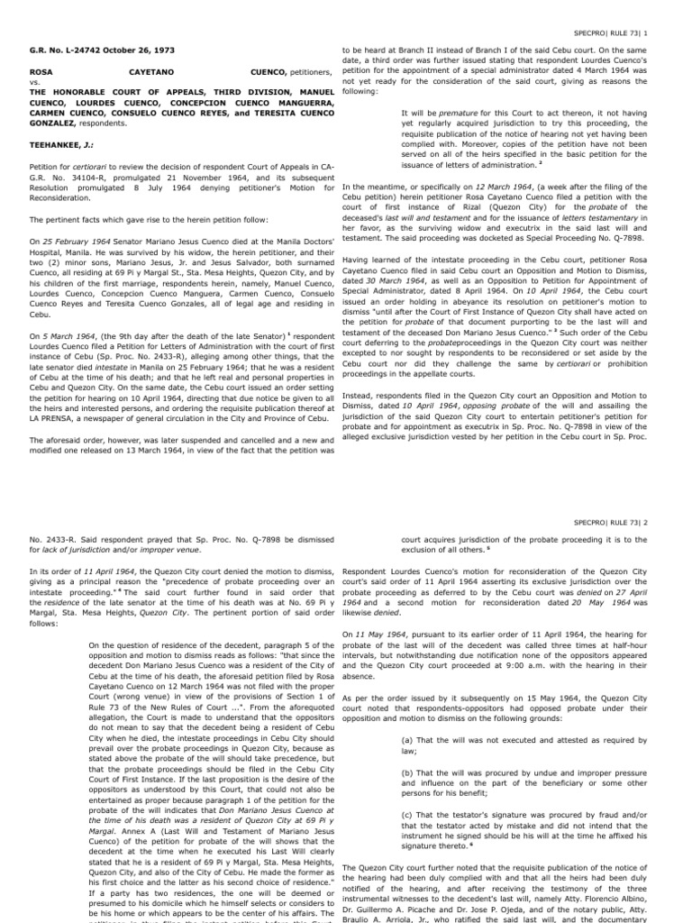 SpecPro Rule 73 | PDF | Will And Testament | Probate