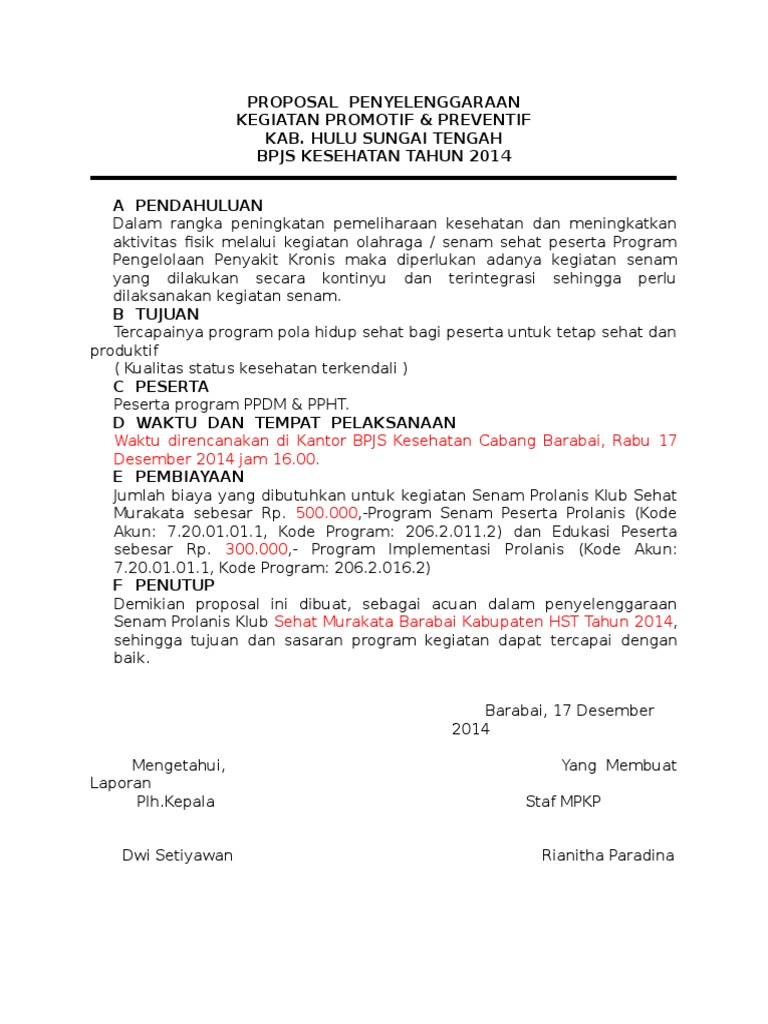 Contoh Proposal Senam Prolanis | PDF