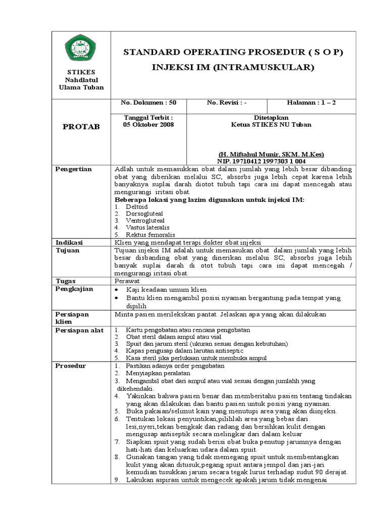 SOP Injeksi IM | PDF | Sains & Matematika