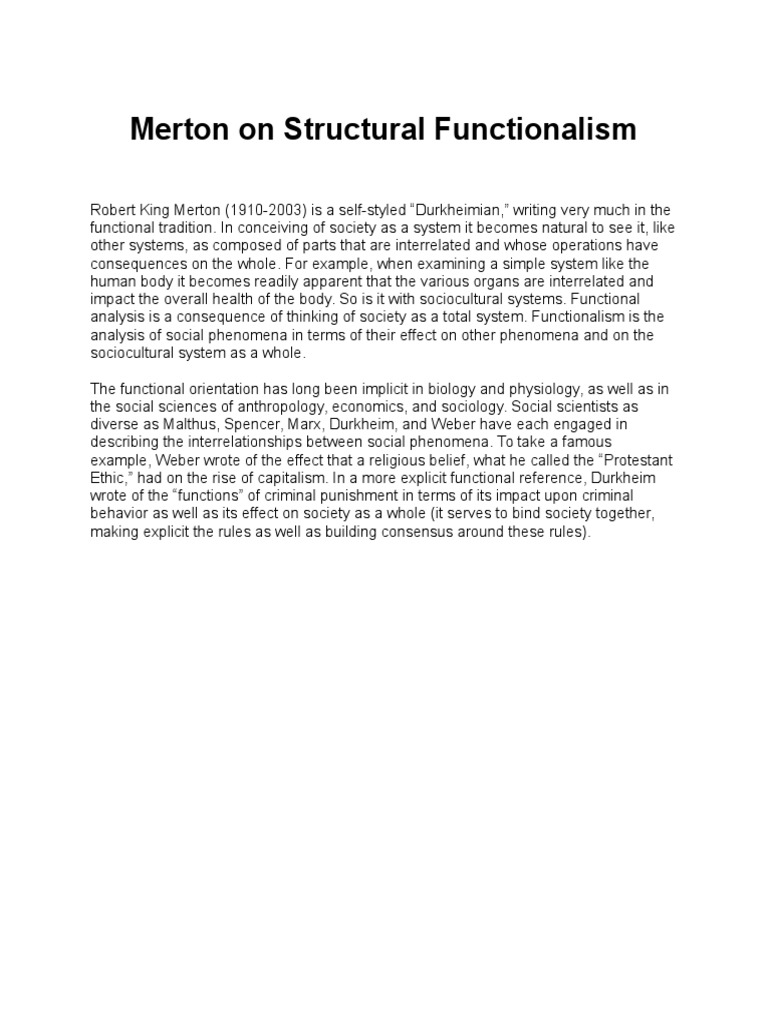 Merton on Structural Functionalism | Sociocultural Evolution | Social ...