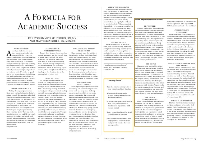A Formula For Academic Success | PDF | Lecture | Nursing