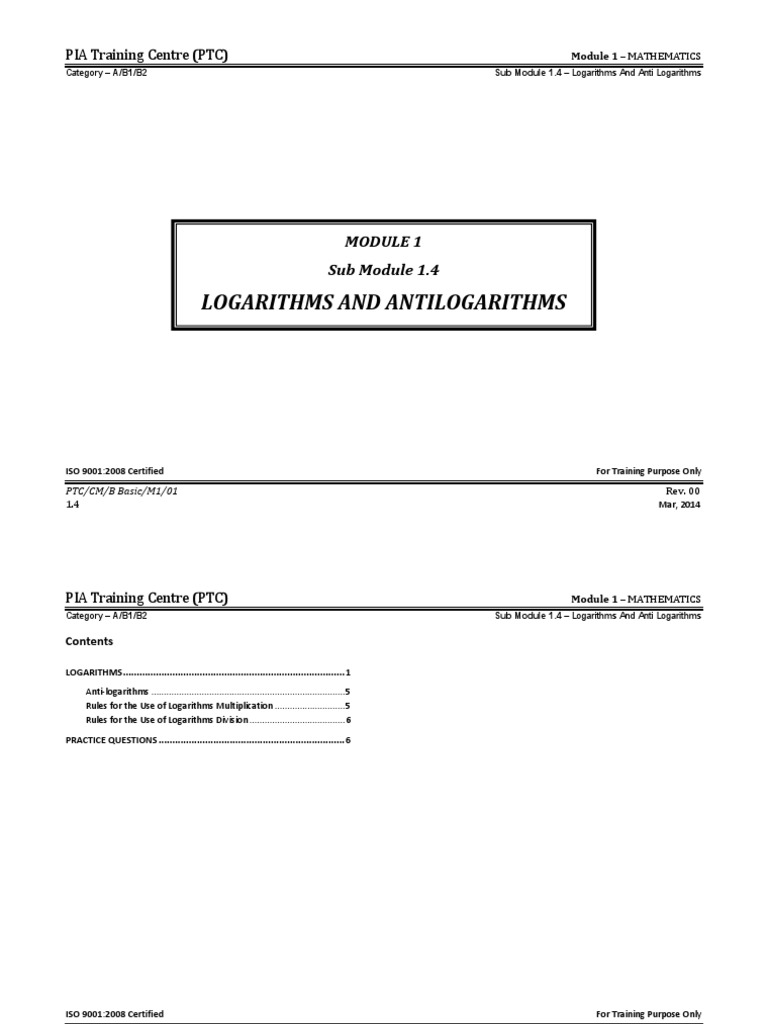 Module 1.4 (MATHS) Final Log & Antilog PDF | PDF | Logarithm | Exponential Function