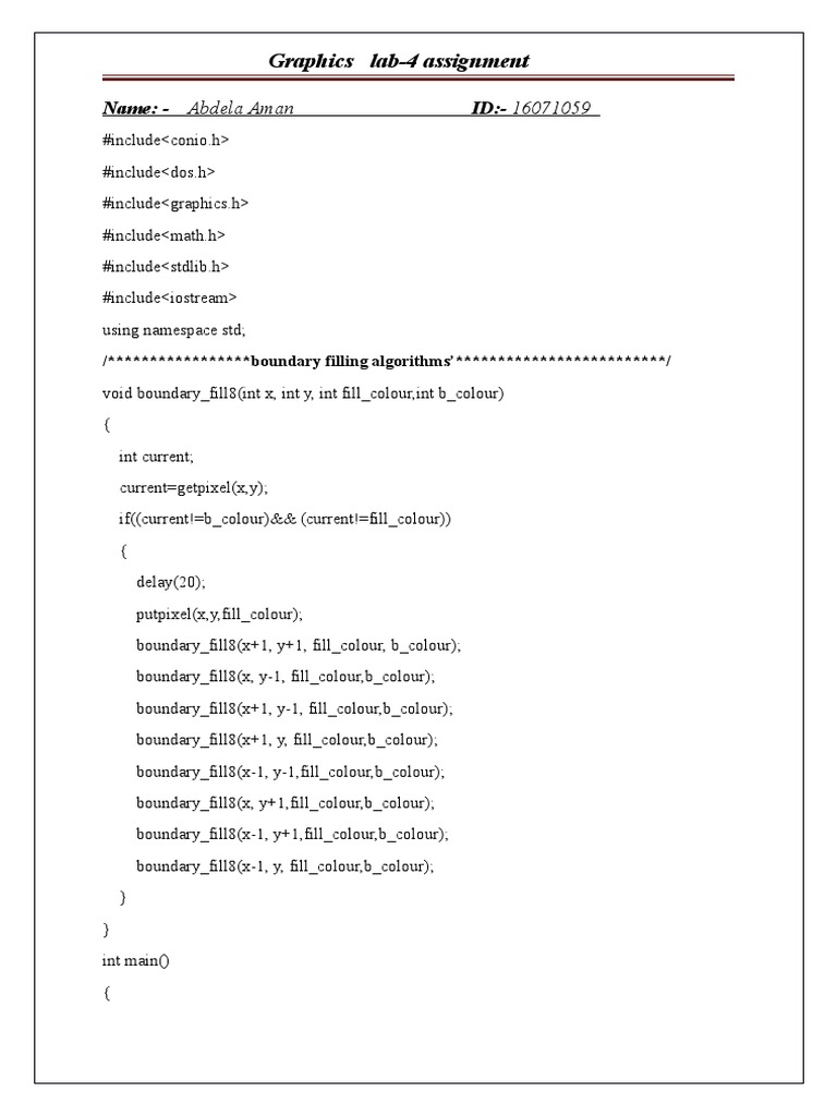 Graphics Lab-4 Assignment: Name: - Abdela Aman ID:-16071059 | PDF | Computers