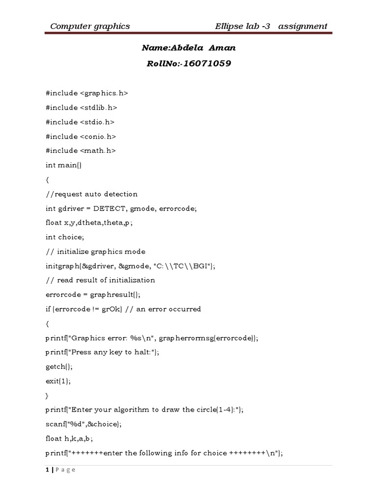 Computer Graphics Ellipse Lab 3 Assignment Pdf Computers 7533