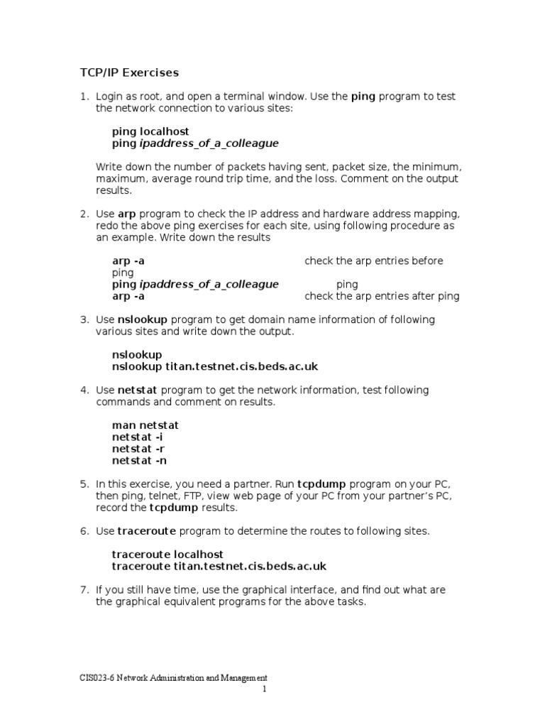 Tcp Ip Exercises Pdf Computers