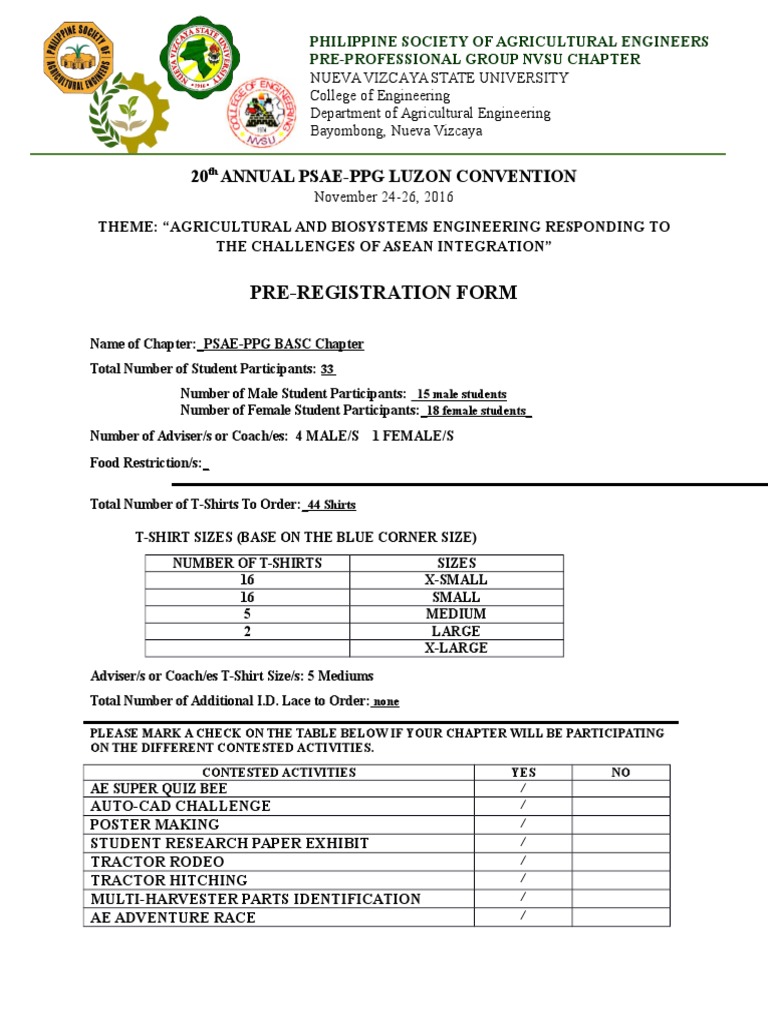 Pre-Registration Form For The 20th Luzon Convention | PDF