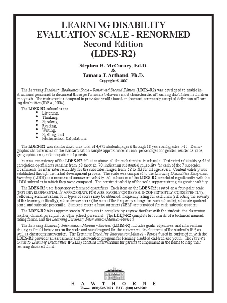 Learning Disability Evaluation Scale | Learning Disability | Validity ...