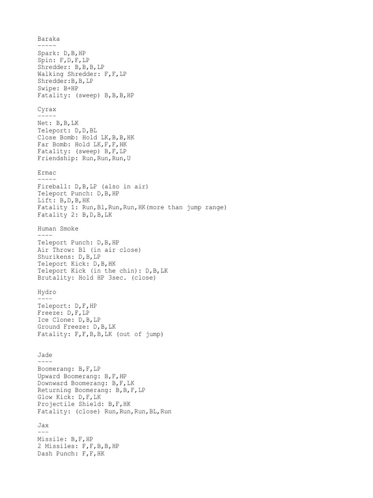Moves List For MKP 4 1 | PDF | Characters Created