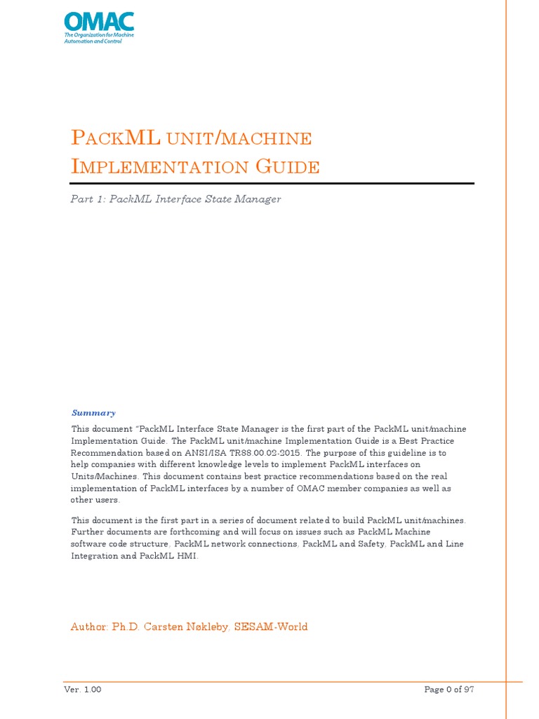 PackML Unit Machine Implementation Guide-V1-00 | PDF | User Interface | Science And Technology