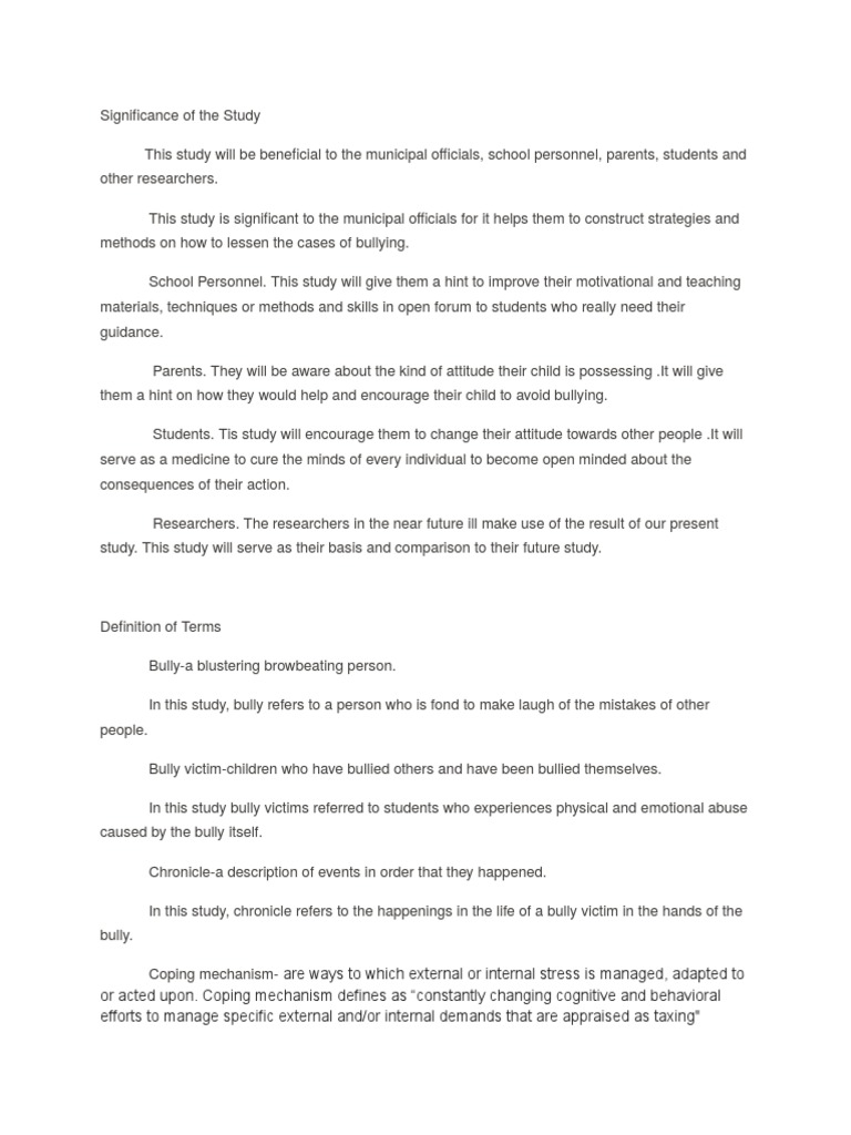 Significance of the Study | Bullying | Coping (Psychology)