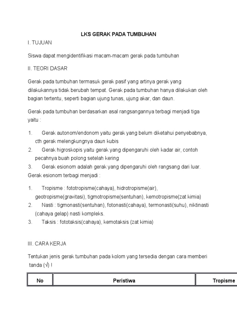 Gerak Tumbuhan: Jenis dan Contoh | PDF