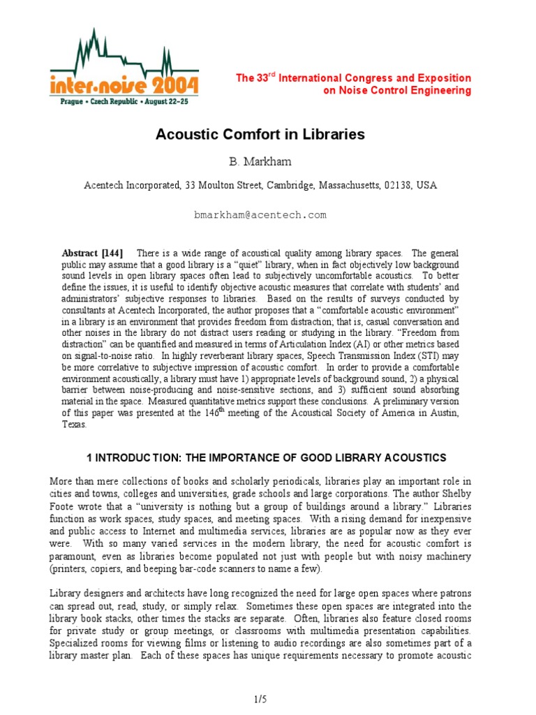 Acoustic Comfort in Libraries | PDF | Noise | Libraries