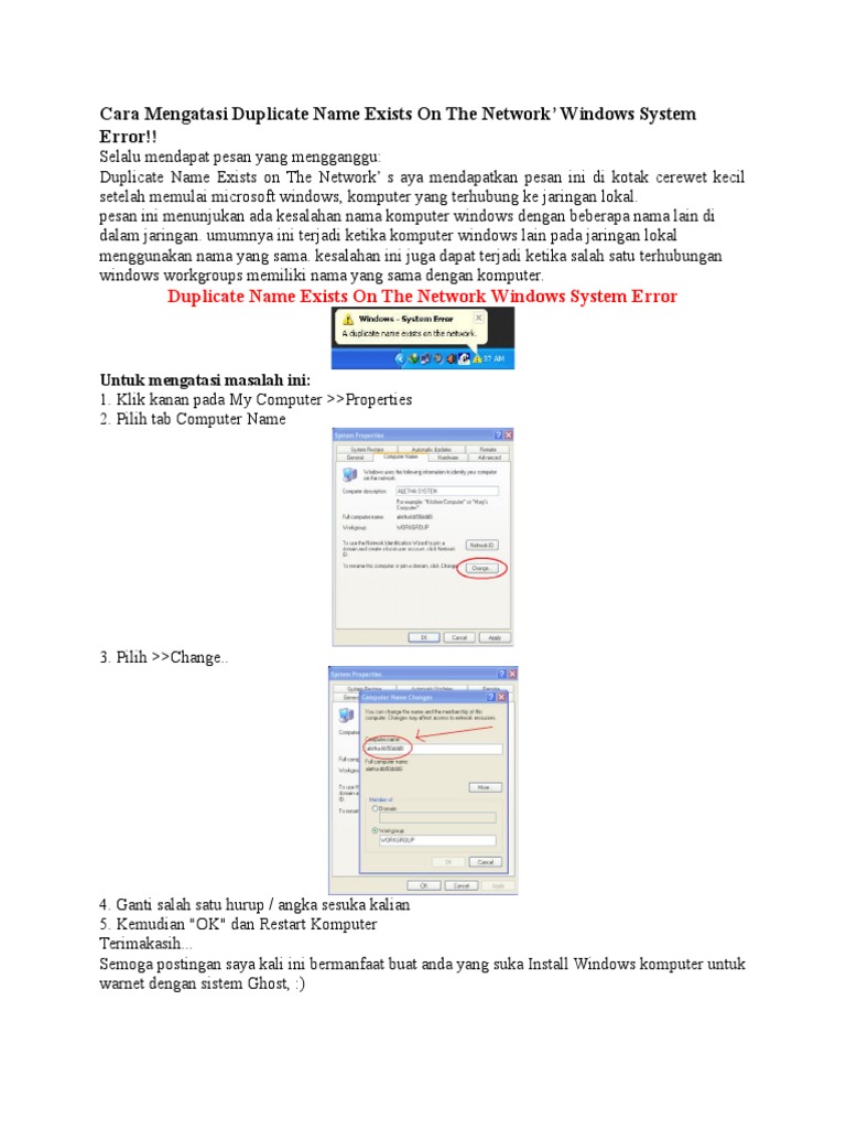 Cara Mengatasi Duplicate Name Exists On The Network | PDF