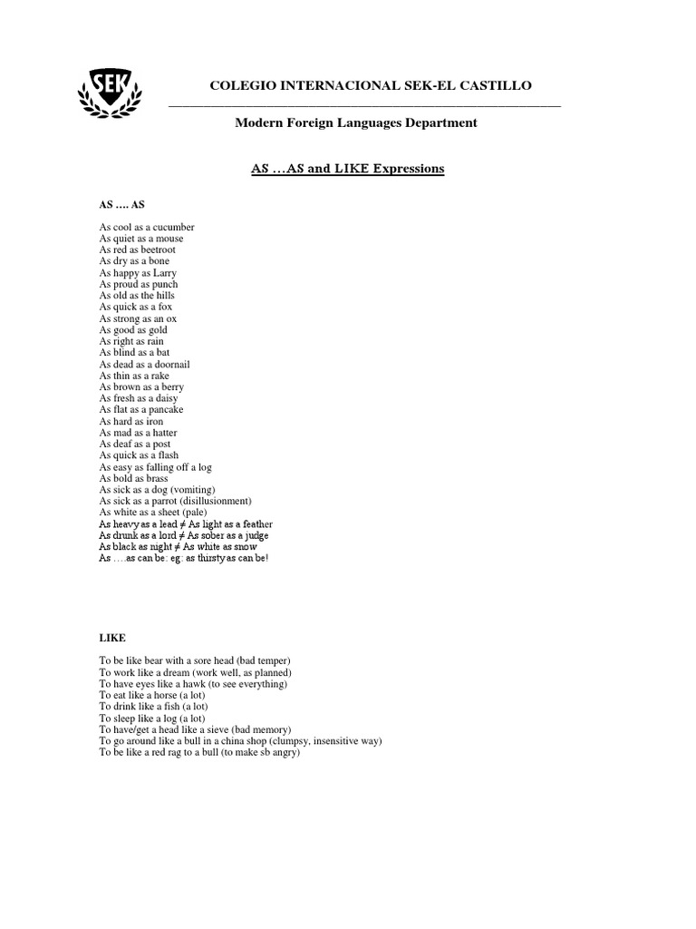 As As and Like Expressions | PDF