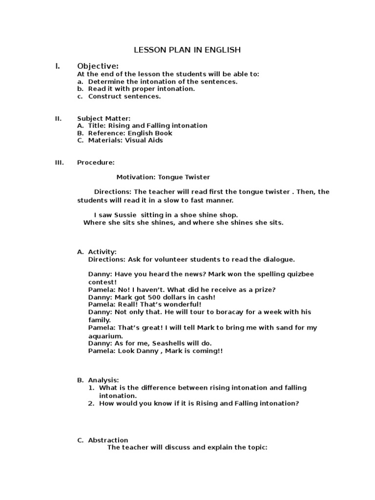 Lesson Plan in English | PDF | Lesson Plan | English Language