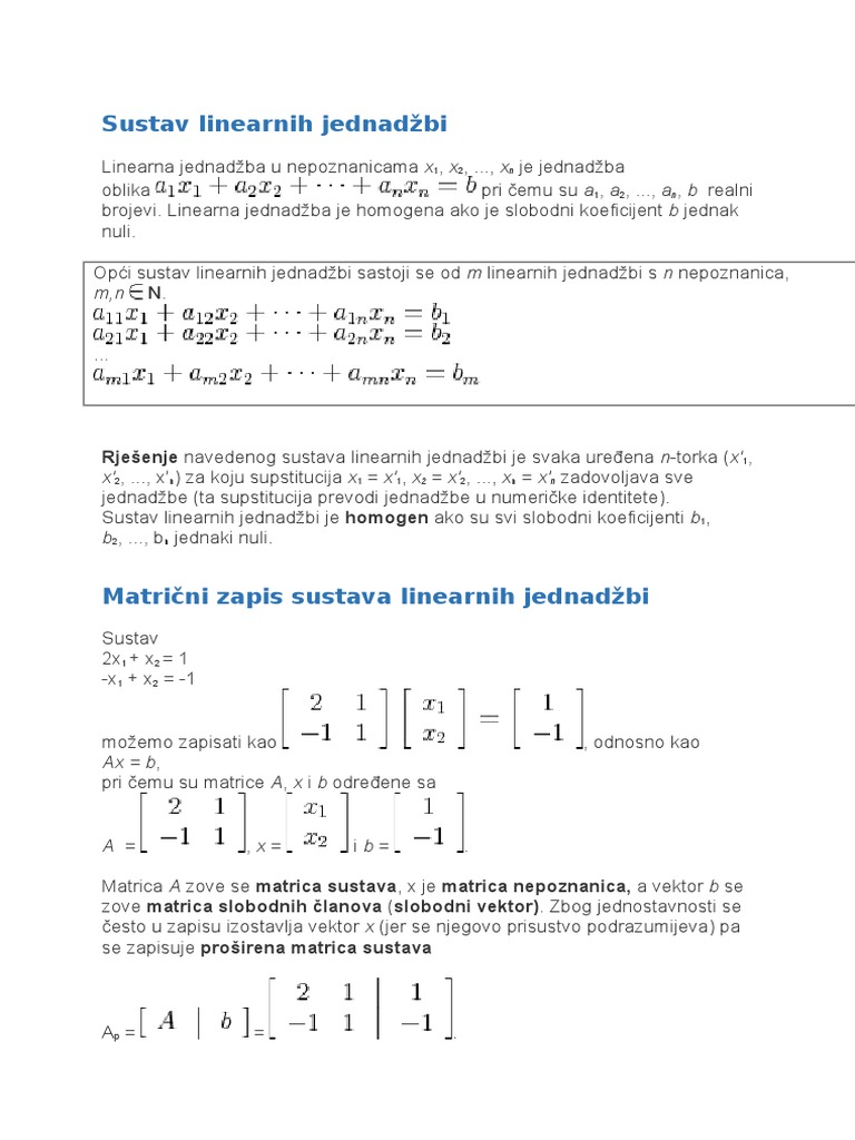 Sustav Linearnih Jednadžbi | PDF