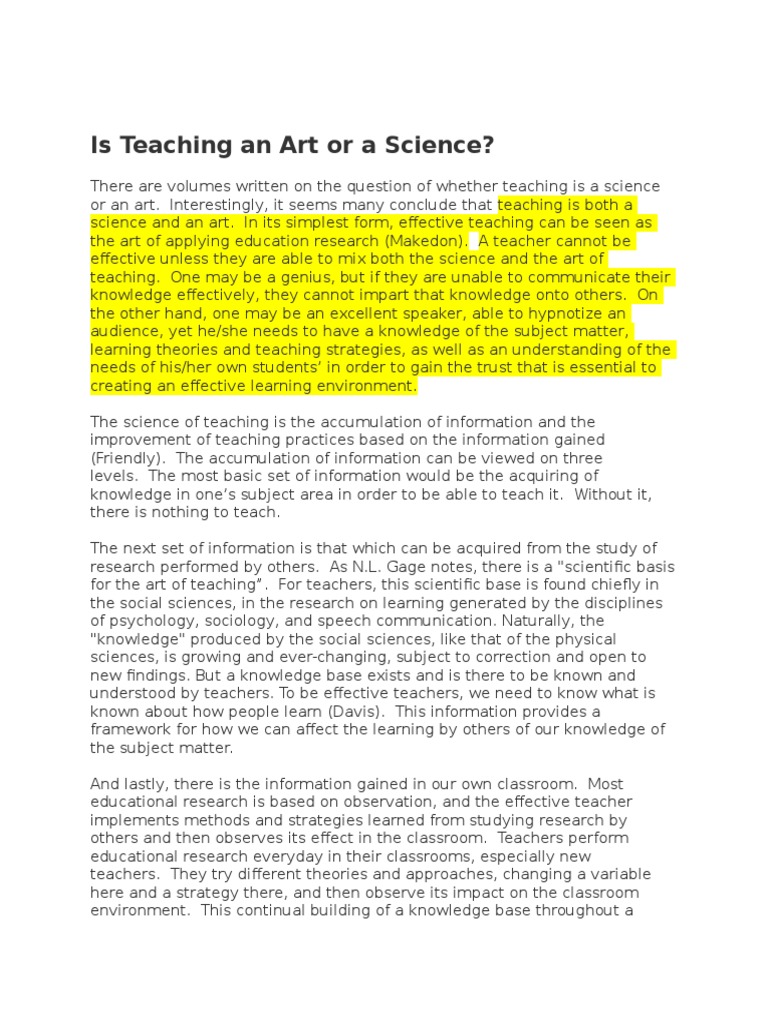 The Art and Science of Teaching | PDF | Teachers | Learning Theory ...