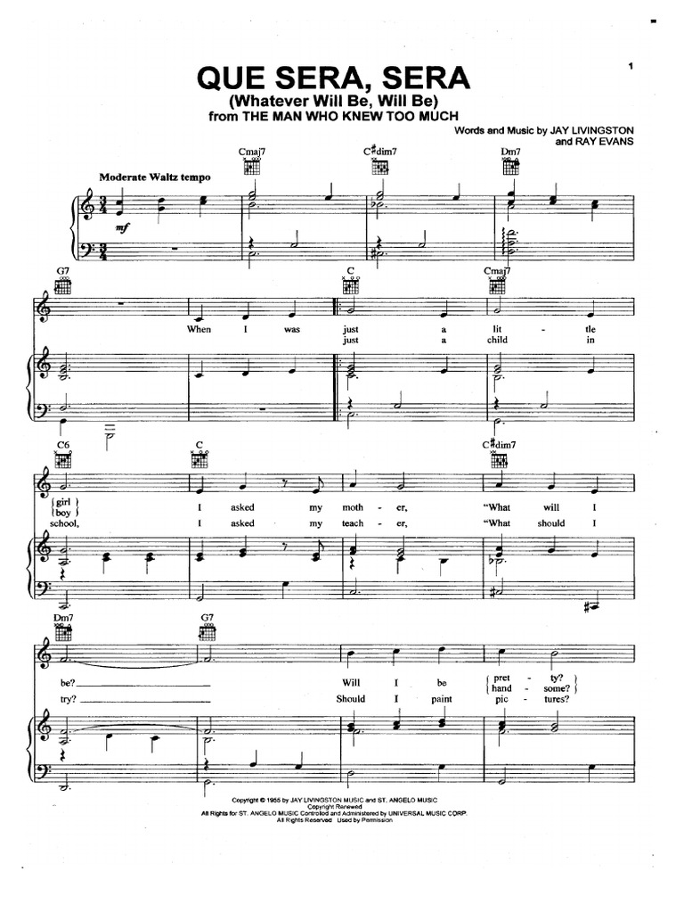 Que Sera Sera Guitar Chords