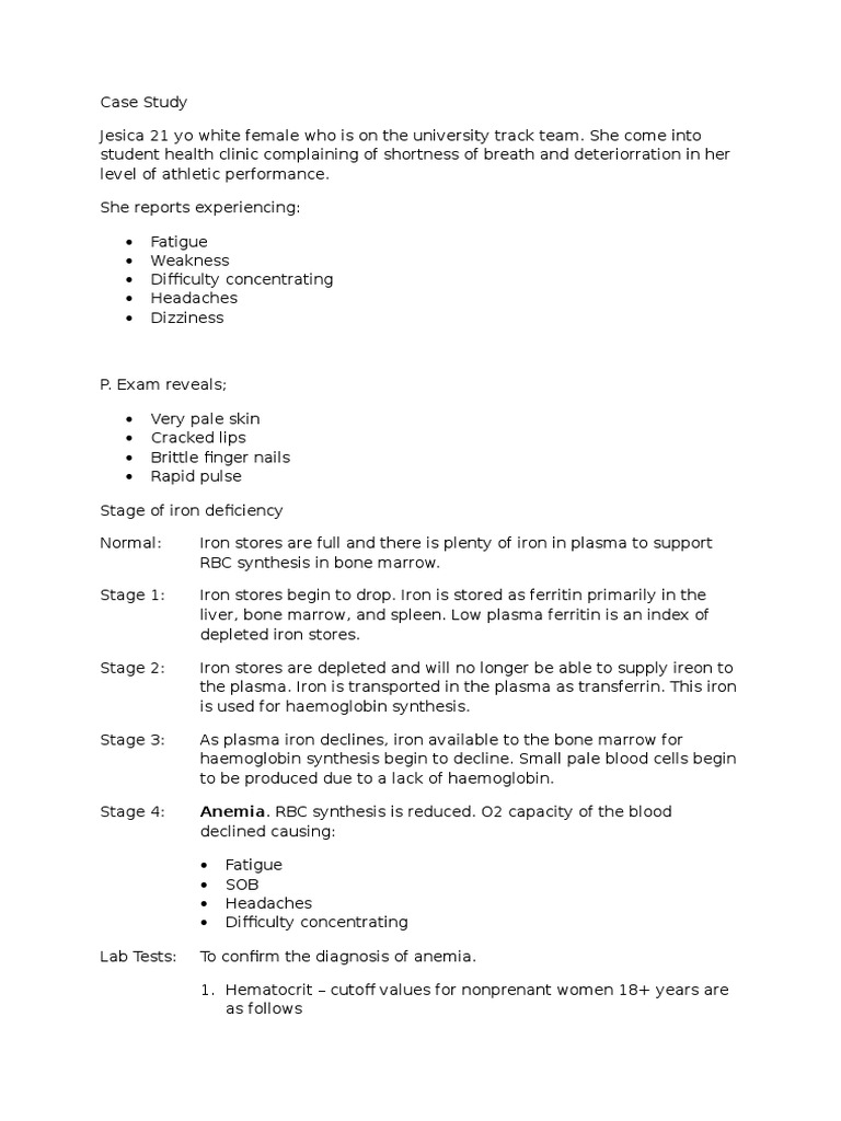 Case Study Anemia | PDF | Anemia | Hemoglobin