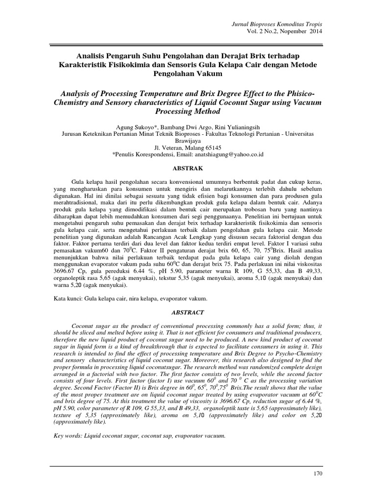 Analisis Pengaruh Suhu Pengolahan Dan Derajat Brix Terhadap Karakteristik Fisikokimia Dan ...