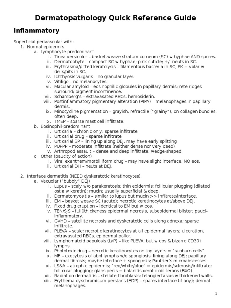 Dermpath Cheat Sheet | PDF | Epidermis | Integumentary System