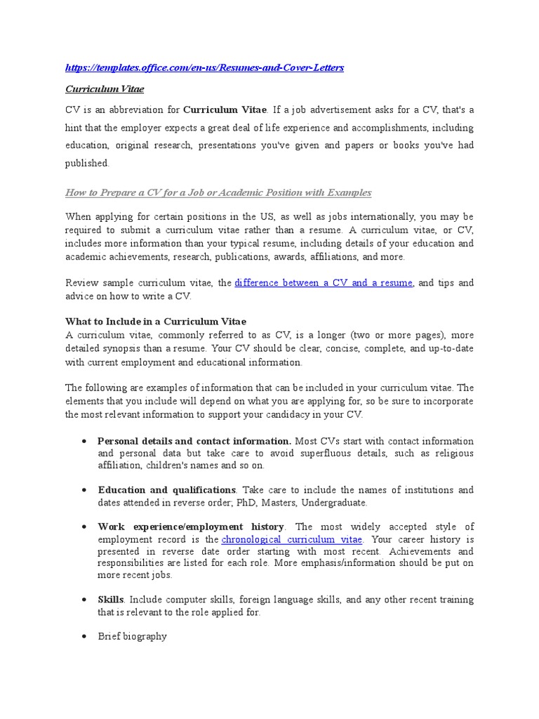 Curriculum Vitae: How To Prepare A CV For A Job or Academic Position ...