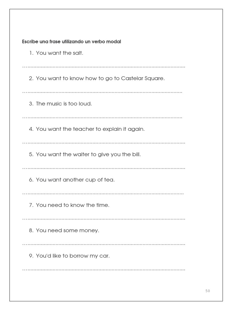 Ejemplos de frases con verbos modales | PDF | Foreign Language Studies ...