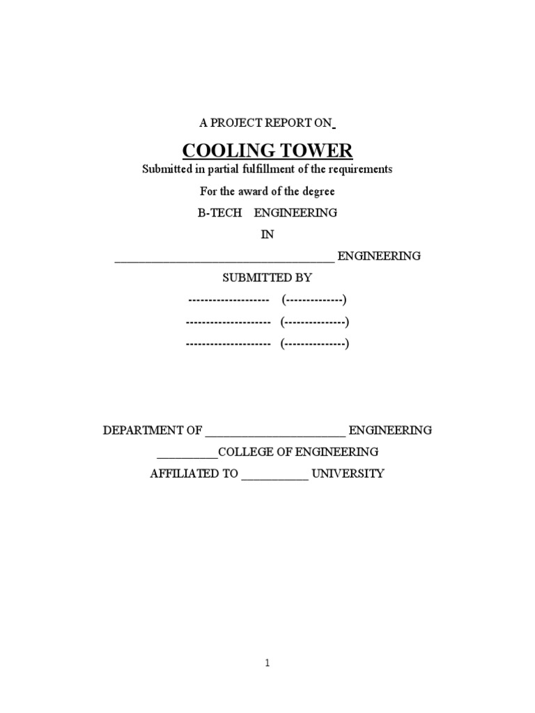 A Project Report On Cooling Tower | PDF | Air Conditioning | Mechanical Fan