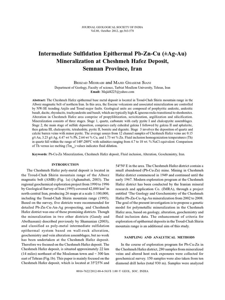 2012 Intermediate Sulfidation Epithermal | PDF | Igneous Rock | Minerals