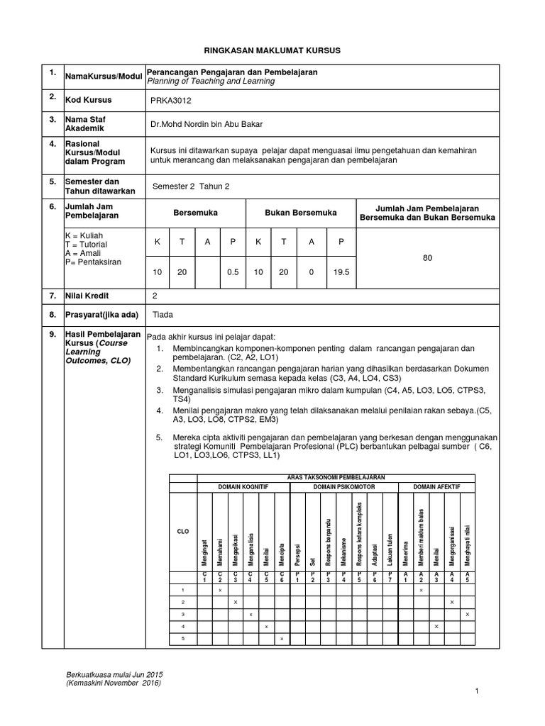 PRKA3012 Perancangan Pengajaran Dan Pembelajaran | PDF
