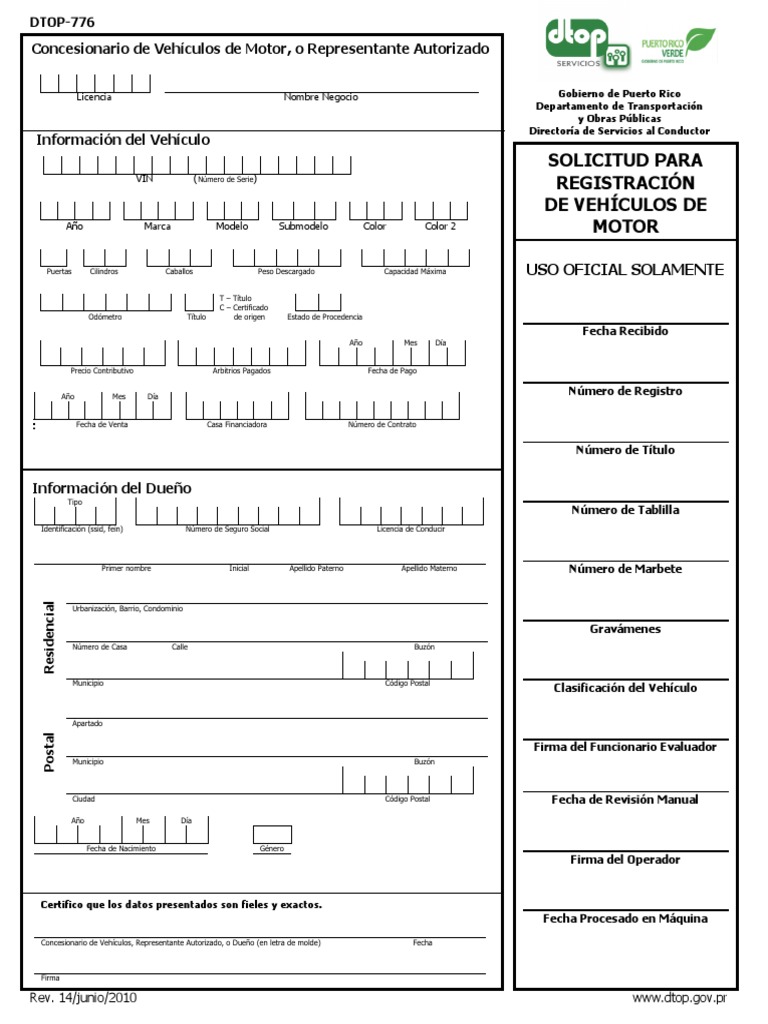 Forma Dtop | PDF | Vehículos de ruedas | Vehículos terrestres