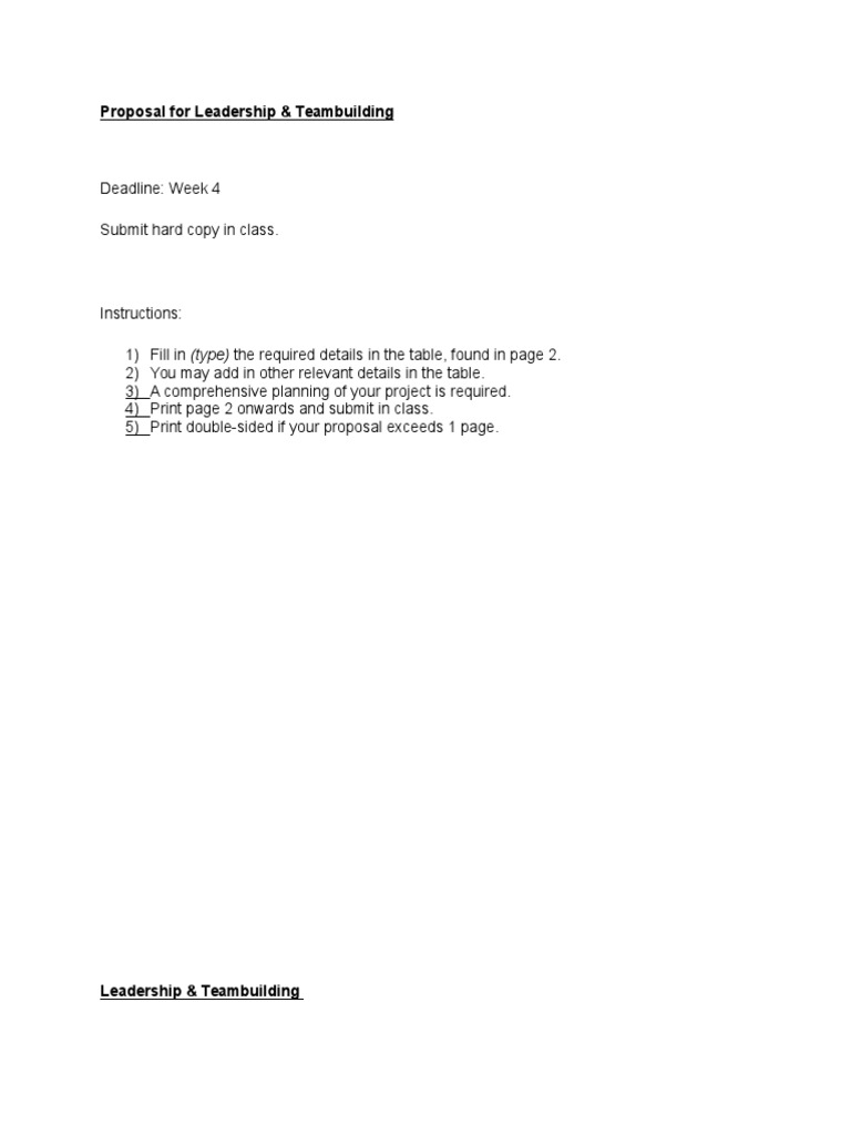 Proposal For Leadership & Teambuilding | PDF