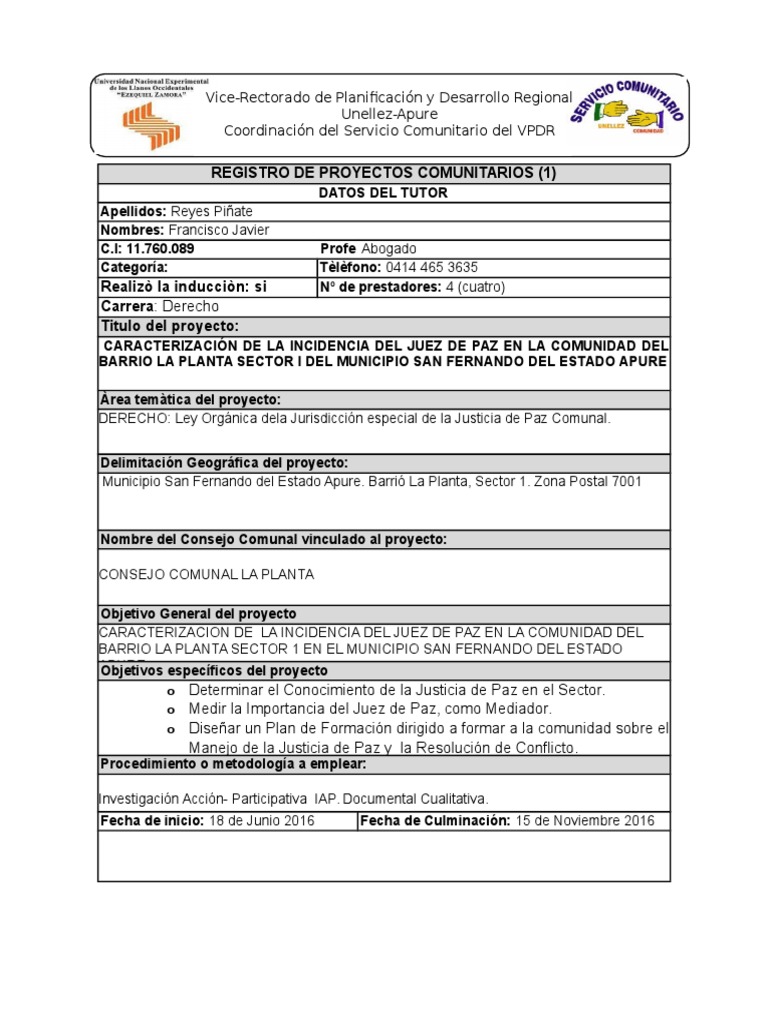 Formato de Proyecto Comunitario | PDF | Venezuela | Gobierno