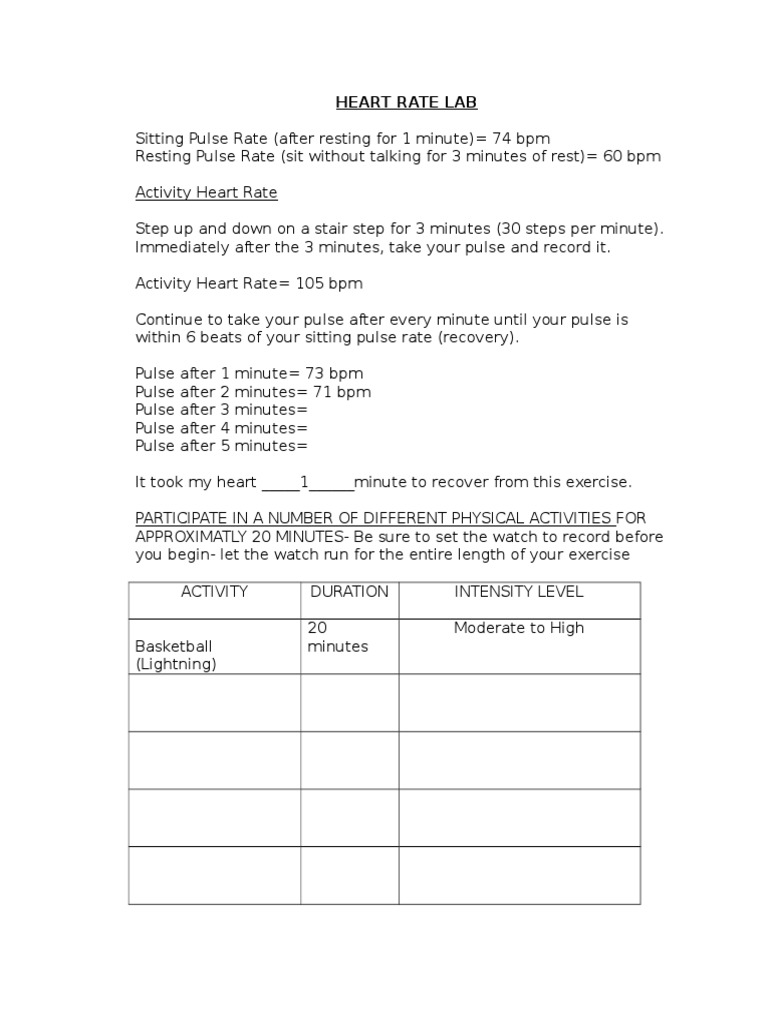 Heart Rate Lab | PDF | Heart Rate | Pulse
