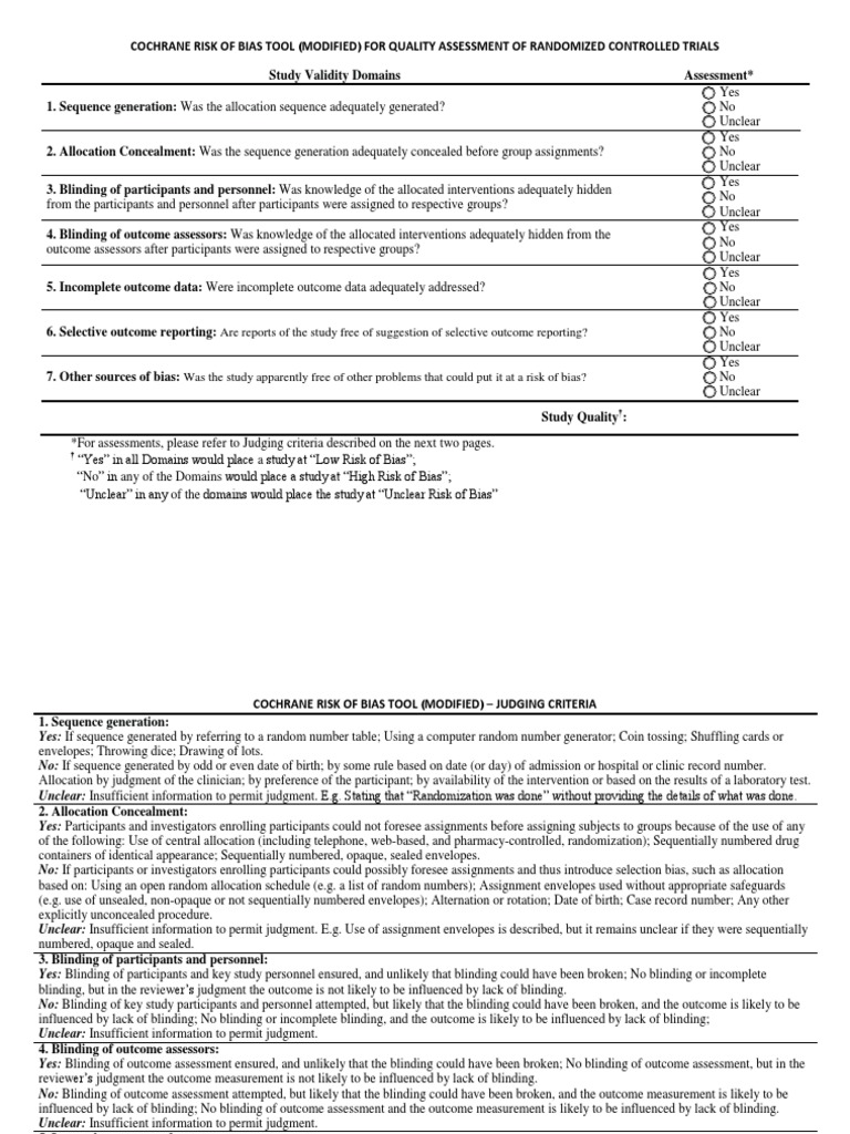 Cochrane Risk of Bias Tool 1 PDF | PDF | Randomized Controlled Trial ...