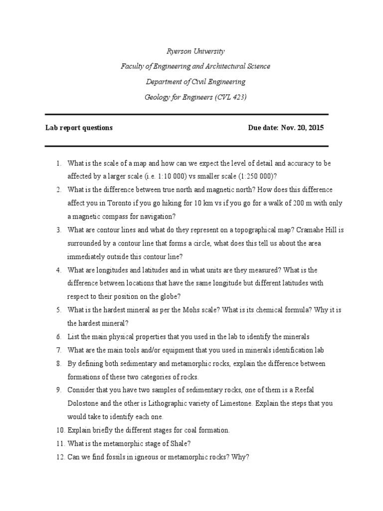 Geological Lab Report Guidelines | PDF | Rock (Geology) | Minerals