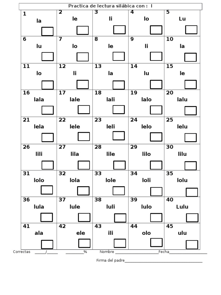 Práctica de Lectura Silábica | PDF