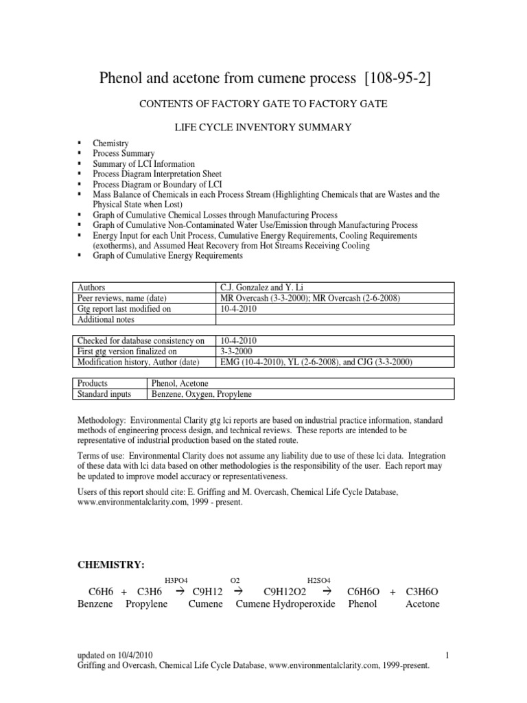 ExecSum - V2 - Phenol and Acetone From Cumene Process - 108 95 2 - 2010 ...