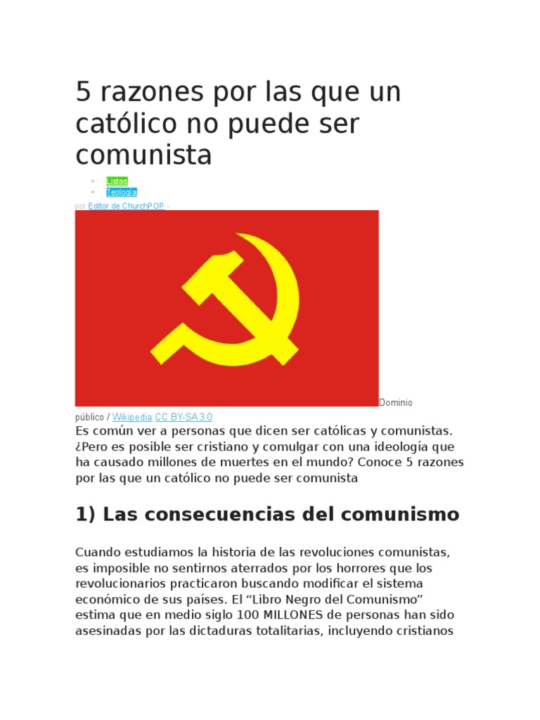 5 Razones Por Las Que Un Católico No Puede Ser Comunista | PDF ...