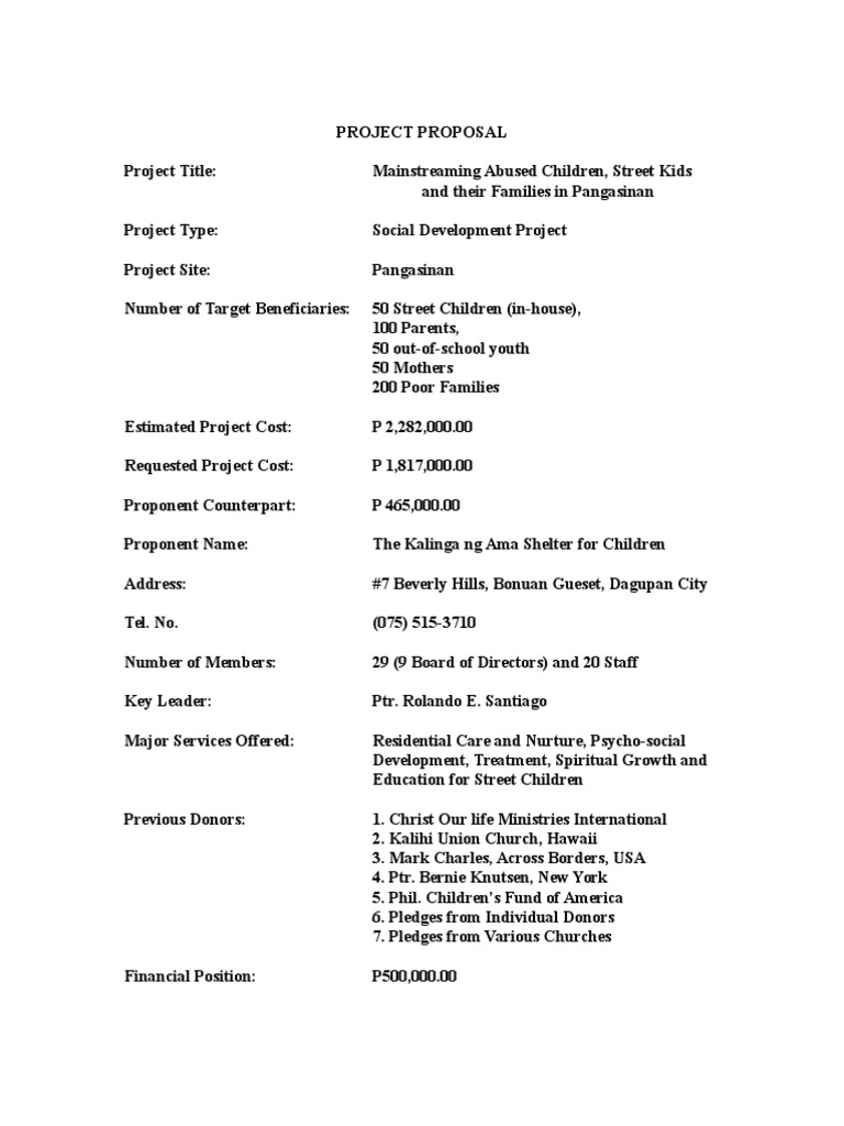 PROJECT PROPOSAL For DSWD | PDF | Child Abuse | Child Neglect