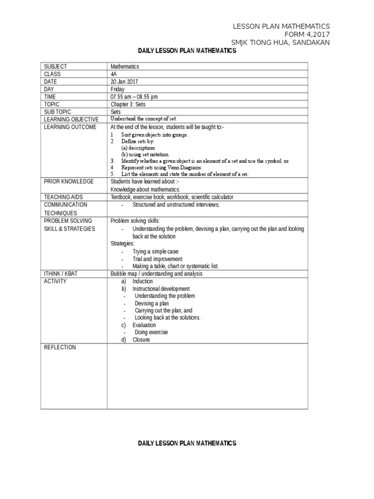 LP Math F4 - Chapter 3 | PDF | Lesson Plan | Teaching Mathematics
