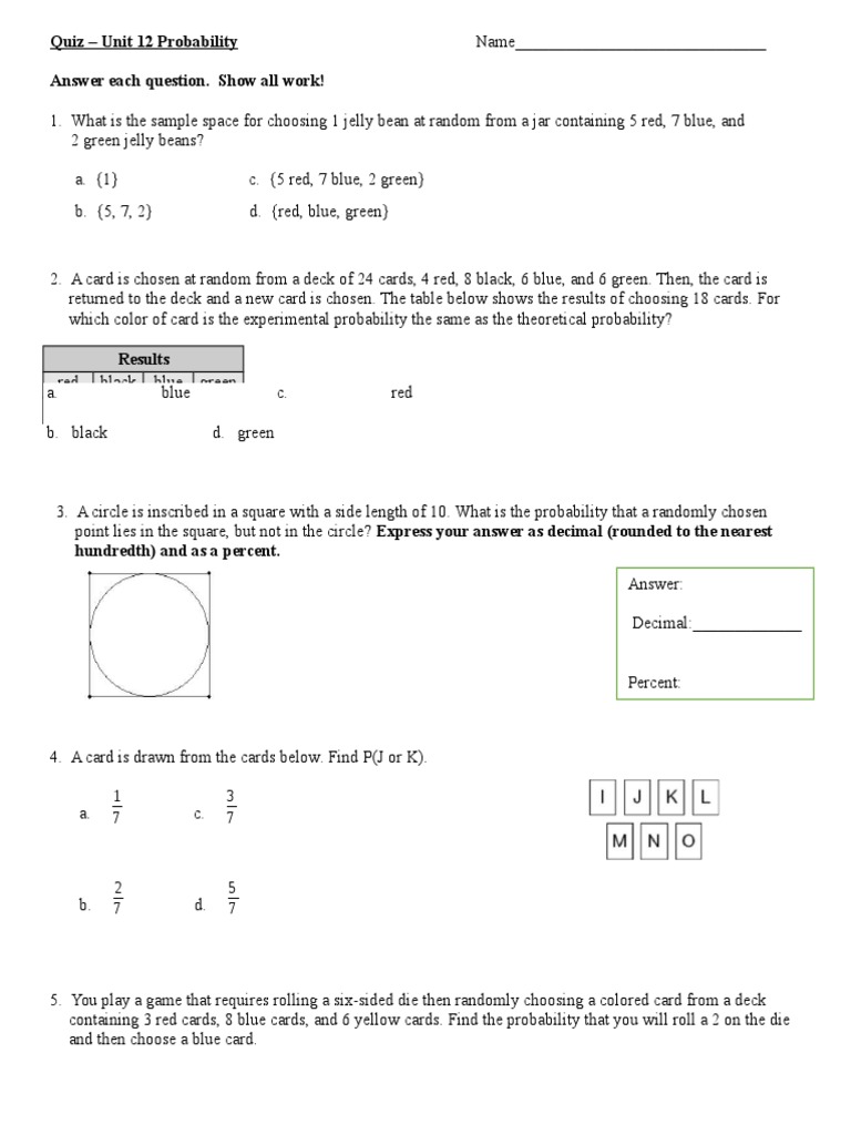 Quiz - Unit 12 Probability | Probability | Mathematics