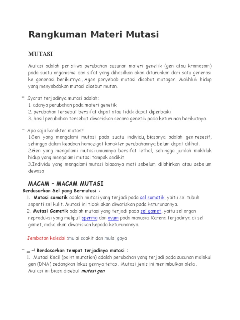Rangkuman Materi Mutasi | PDF