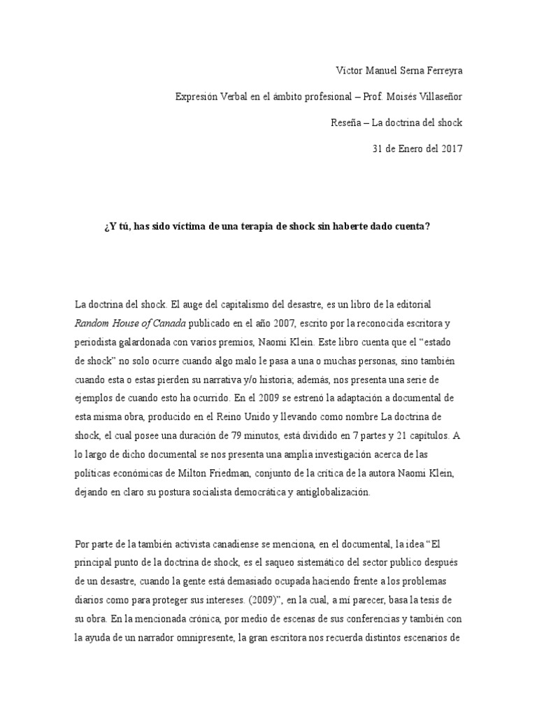 La Doctrina del Shock: Análisis Crítico | PDF | Augusto Pinochet ...
